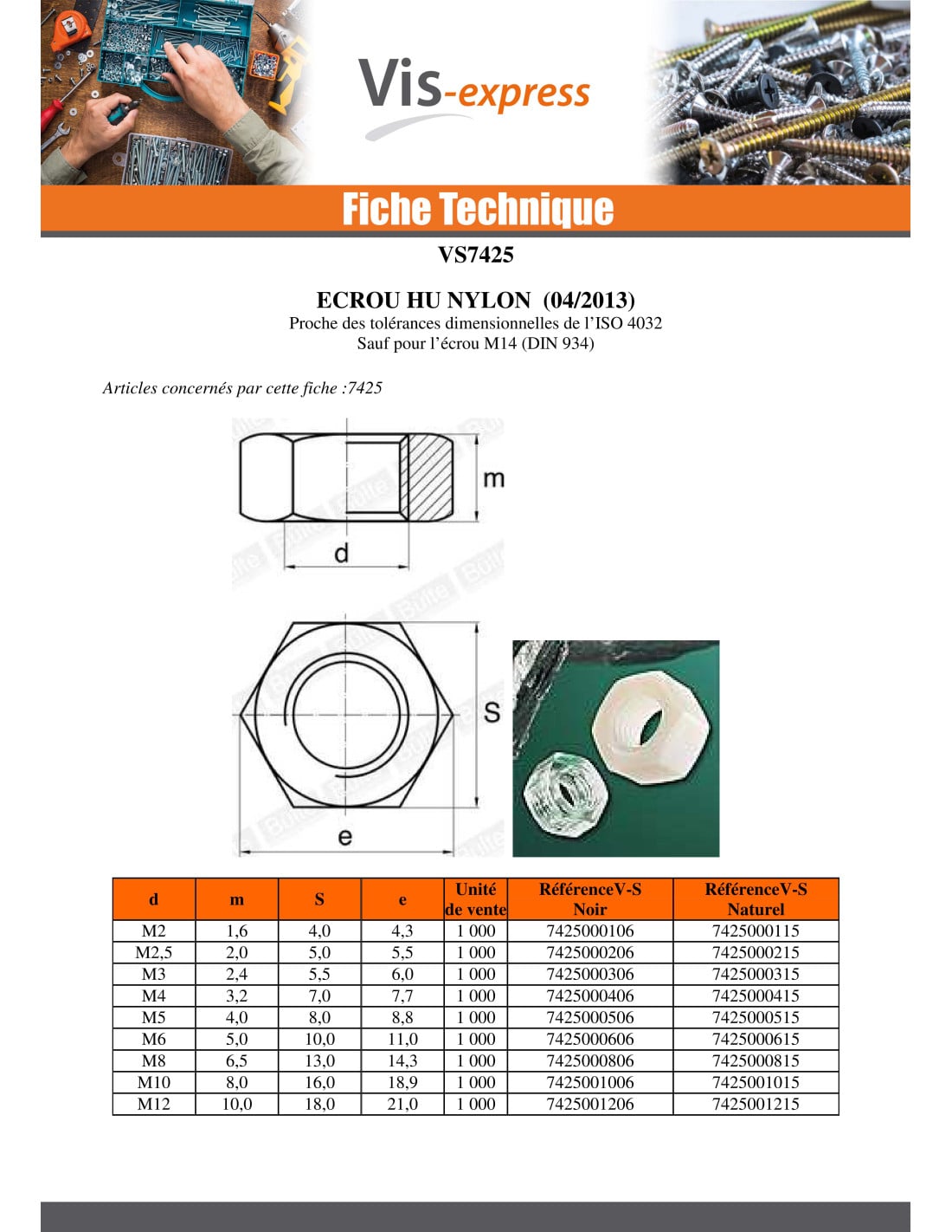 Ecrou Nylon Hexagonal HU M18 Noir - Vis-expresss