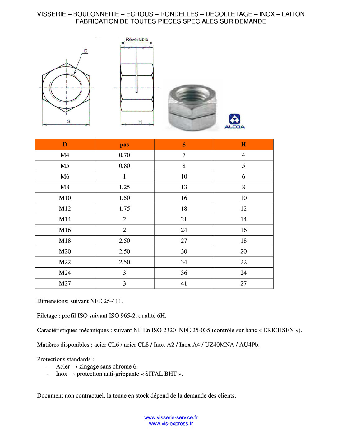 Ecrou Frein Fendue M6 H100 Classe 8 Acier zingué