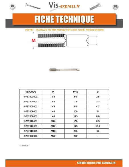 TARAUD HSS M4 Pas 70 - Vis-expresss