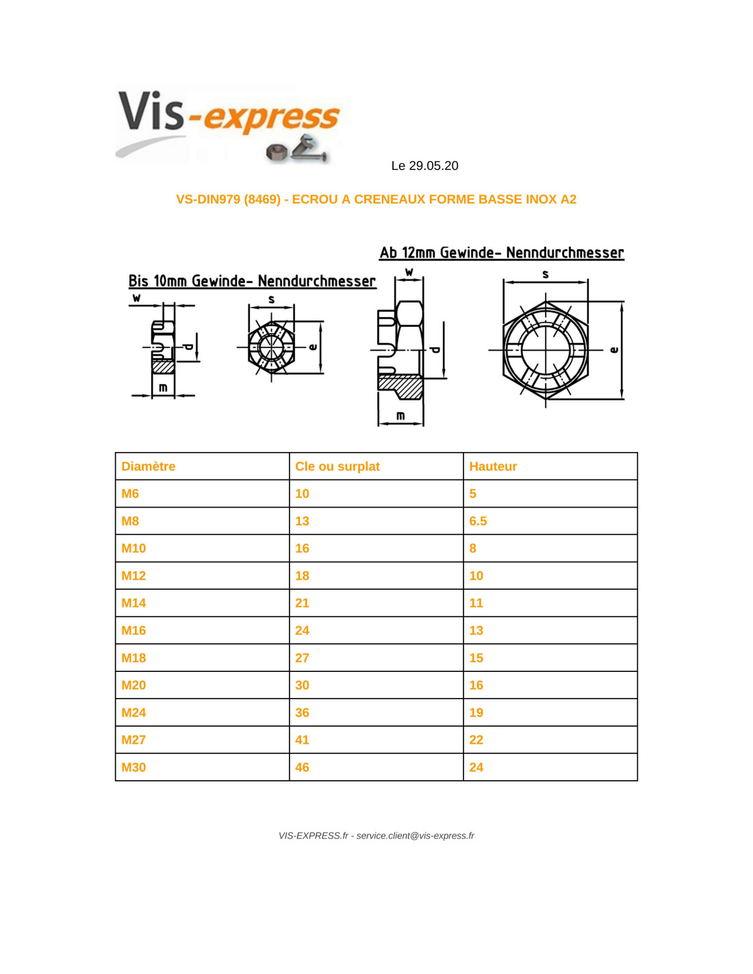 Écrou Hexagonal à CRENEAUX Inox A2 M6 - Vis-expresss