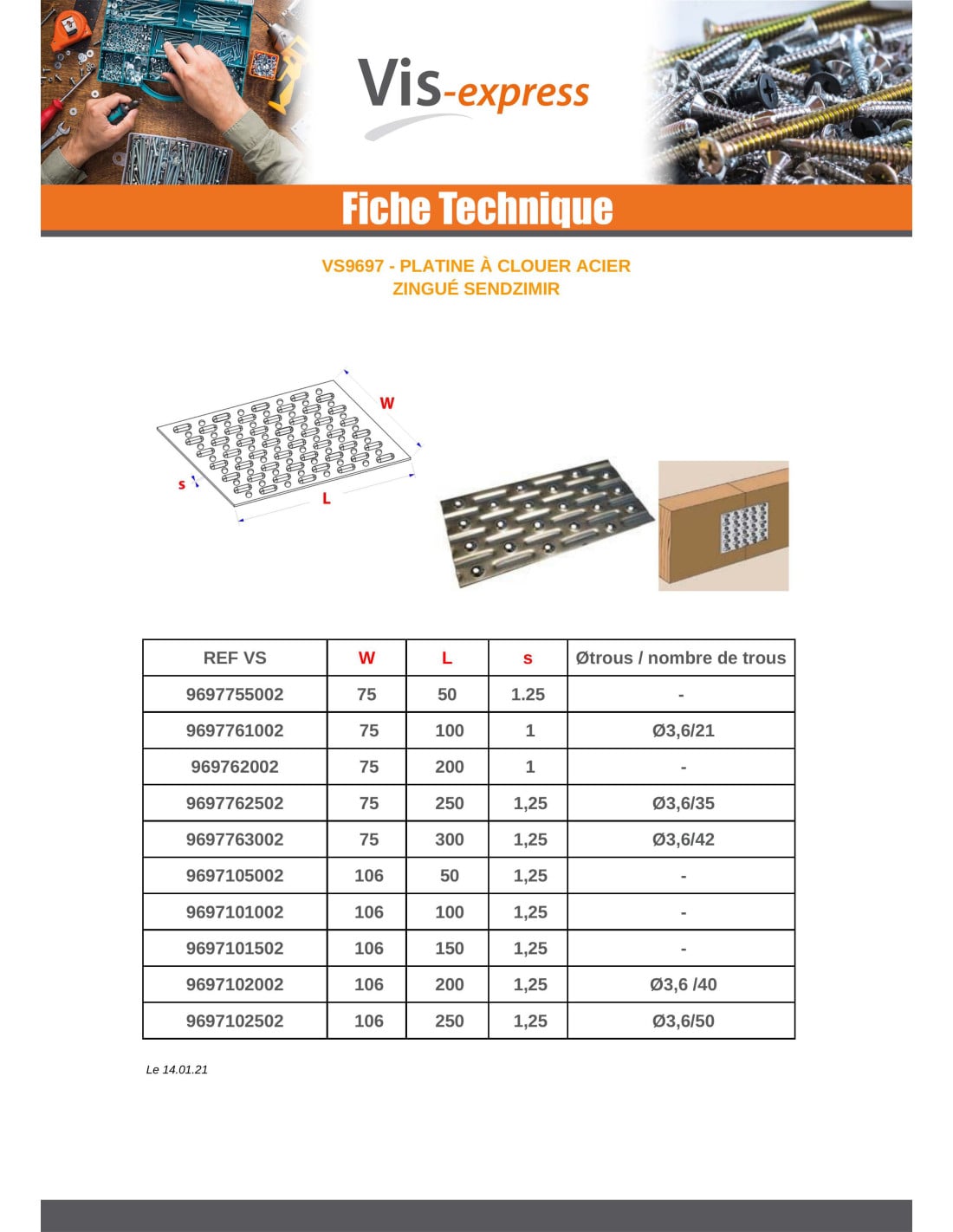 PLAQUE à CLOUER Sendzimir 106X100 - Vis-expresss